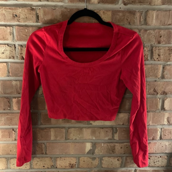 SHEIN | Tops | Red Long Sleeve Crop Top | Poshmark